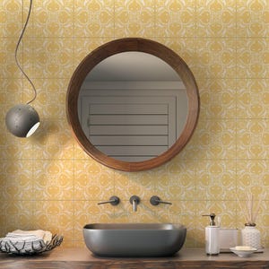 Yellow and White Patterned Ceramic Tile Design Kitchen Backsplash Tile ...