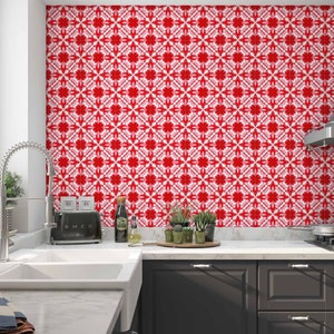 Decorative Red Ceramic Tile - Red and White Backsplash Tile - Kitchen ...