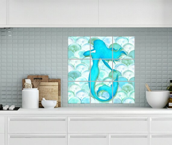 Ceramic Tile Mural Tile Mural Beach Mermaid Art Design Tile - Etsy