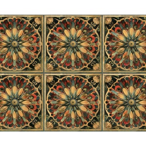 Earth Tones Ceramic Tile Medallion Design Kitchen Backsplash Tile ...