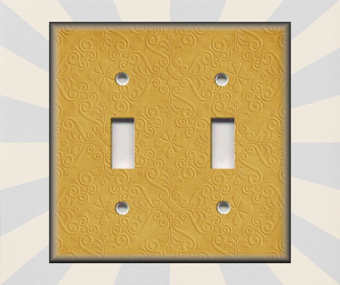 Amber Yellow Gold Metal Light Switch Plate Cover - Floral Scroll Swirl ...
