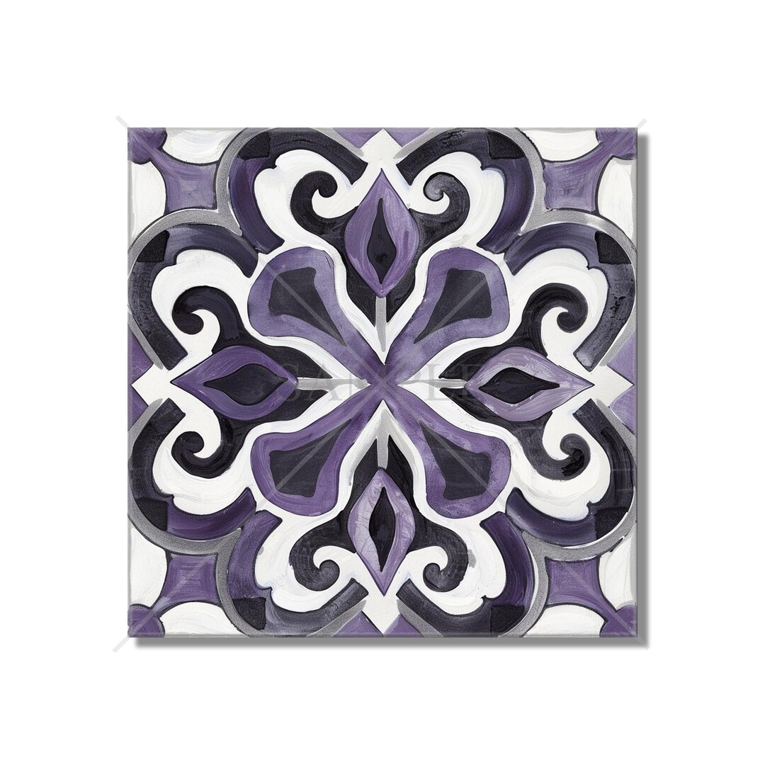 Purple and Grey Ceramic Tile - Vintage Moroccan Tile Design - Purple ...