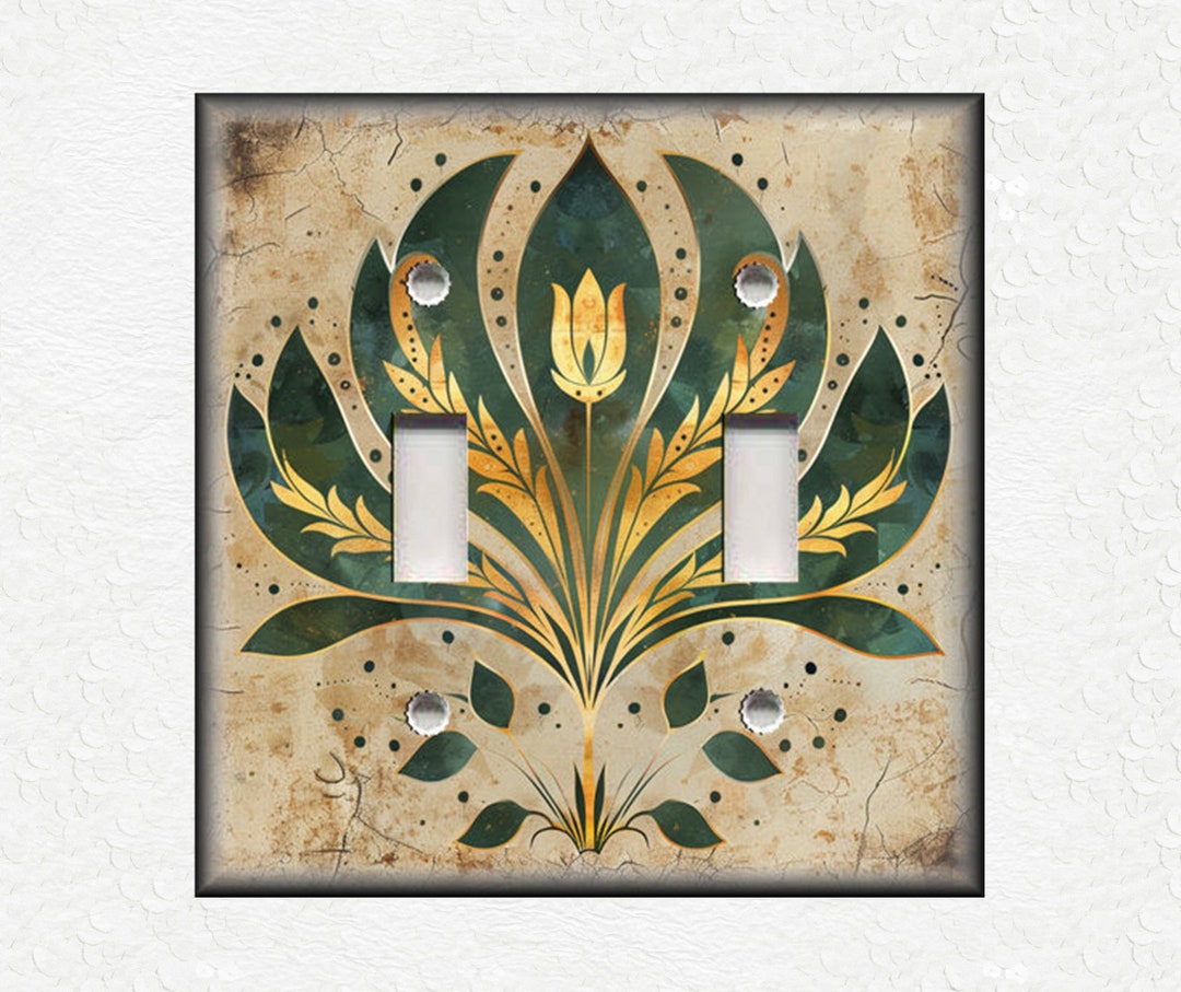 Decorative Green and Gold Plant Design Metal Light Switch Plate Covers ...