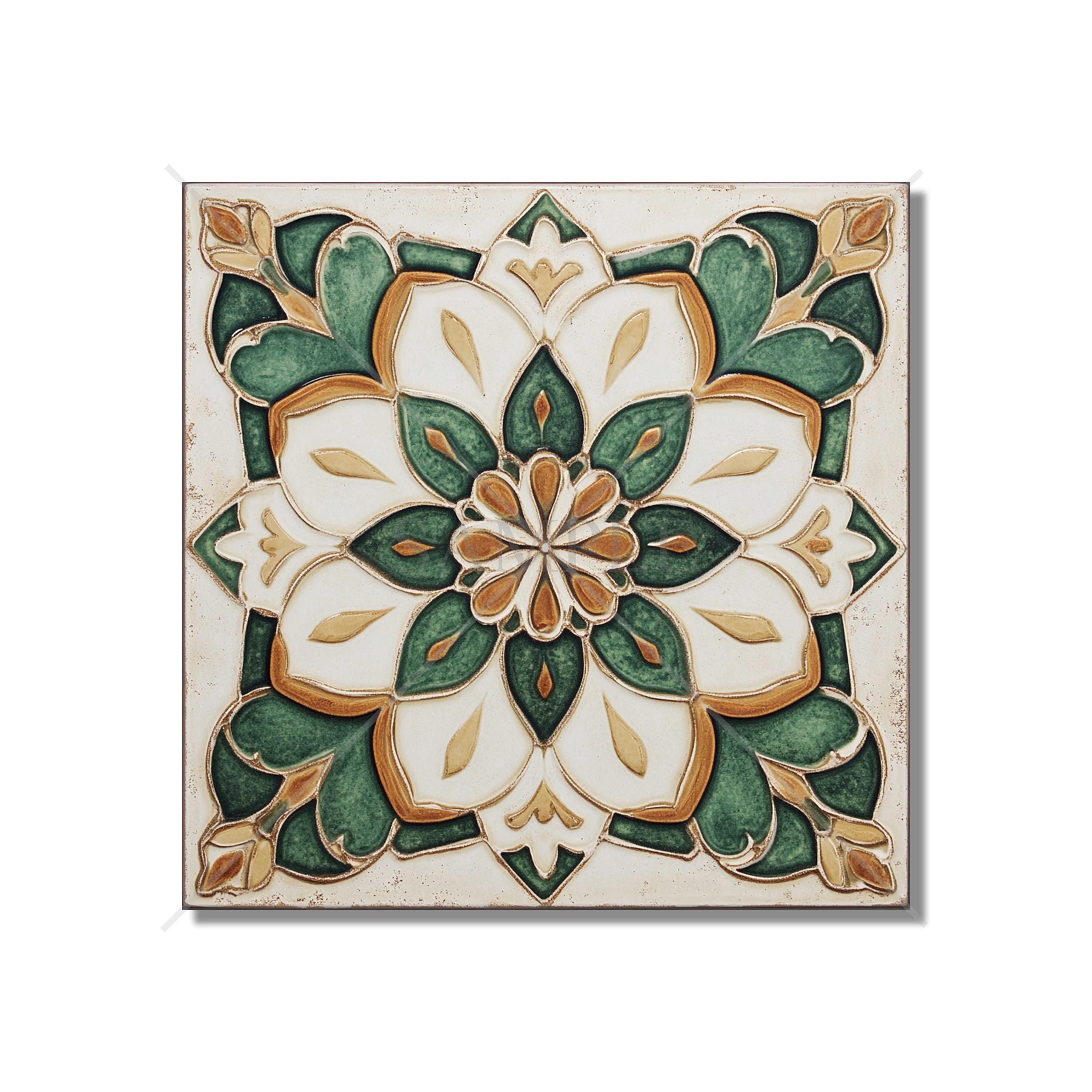Green Copper Ceramic Tile - Vintage Design Patterned Tile - Unique ...