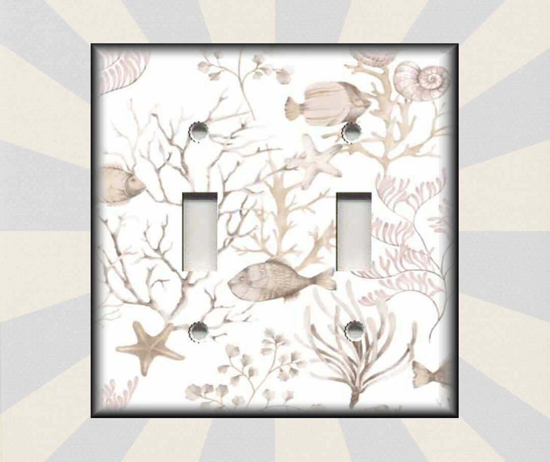 Beach Switch Plate - Tan Fish Coral Shells Beach Home Decor - Metal ...
