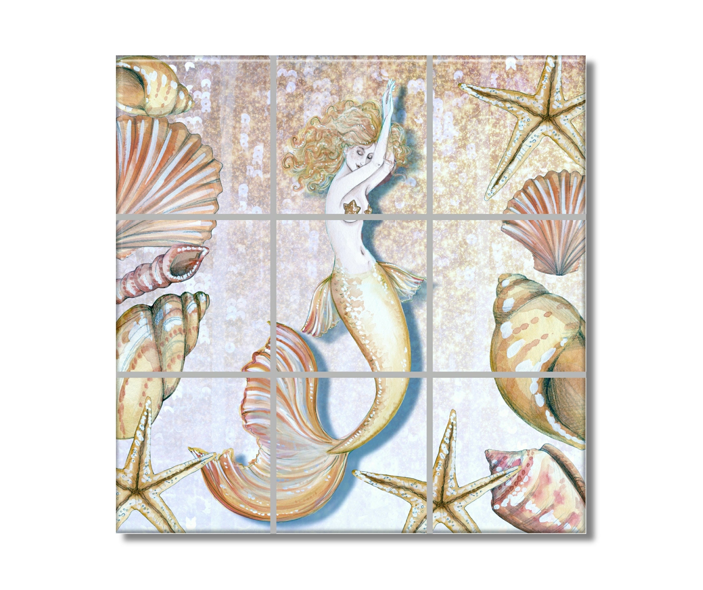 Ceramic Tile Mural Tile Mural Beach Mermaid Art Design Tile | Etsy