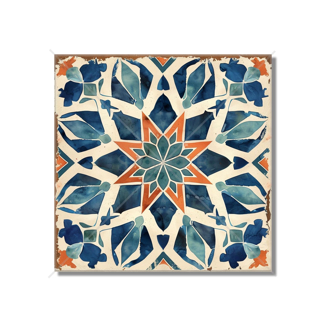 Blue Orange Beige Backsplash Tile Vintage Moroccan Tile Design Kitchen ...