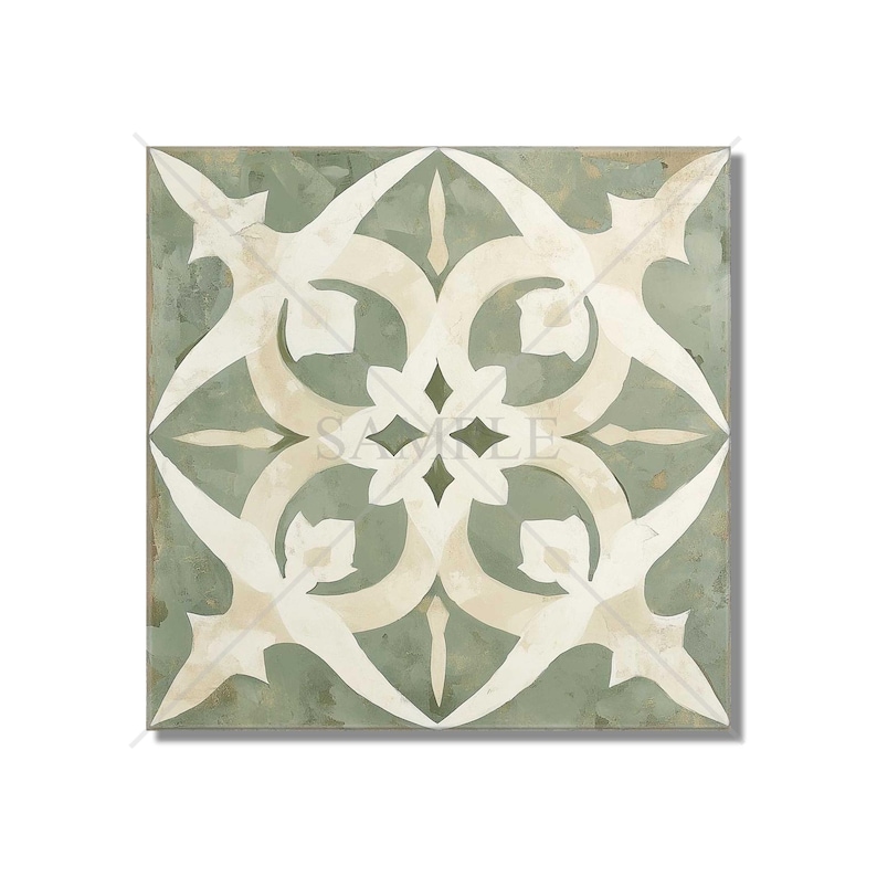 Sage Green Patterned Ceramic Tile - Green Kitchen Backsplash - Unique ...