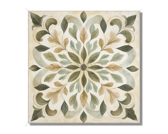 Green Beige Botanical Ceramic Tile Patterned Kitchen Backsplash Tile ...