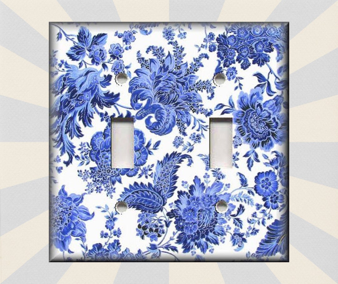 Blue and White Flowers Switch Plate Covers - Metal Light Switch Cover ...