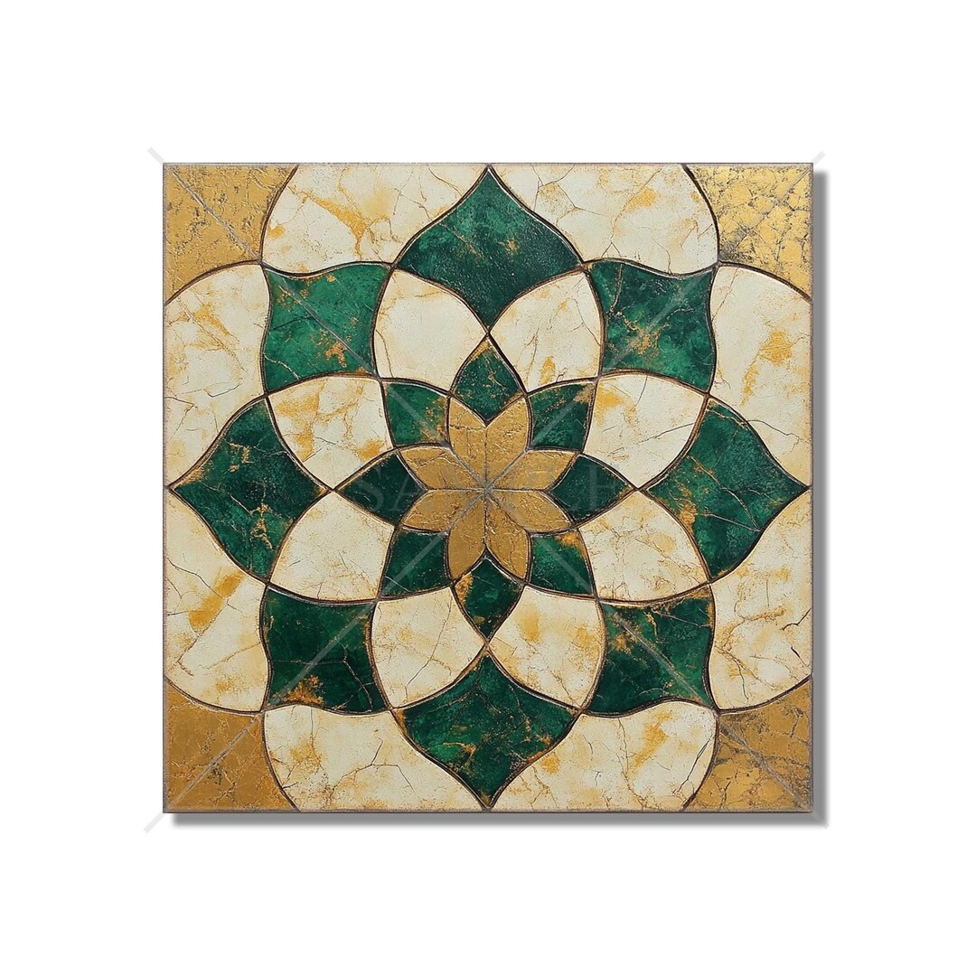 Dark Green Patterned Ceramic Tile - Vintage Aged Design Tile - Unique ...