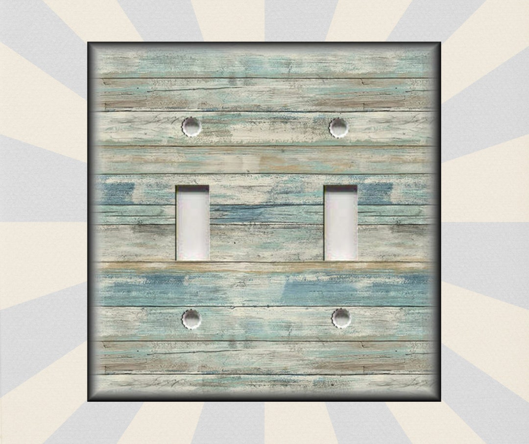 Beach Switch Plate Cover Aged Wood Design - Metal Light Switch Plates ...