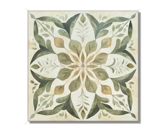 Green Beige Botanical Ceramic Tile Patterned Kitchen Backsplash Tile ...