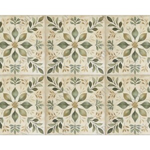 Green Beige Botanical Ceramic Tile, Patterned Kitchen Backsplash Tile ...