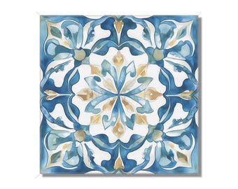 Blue and Yellow Patterned Ceramic Tile - Unique Decorative Kitchen ...