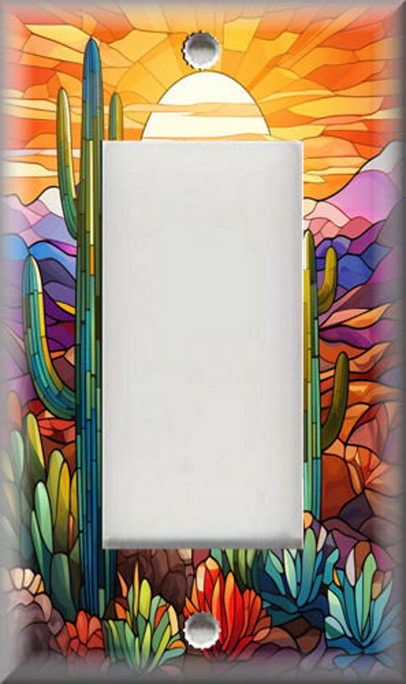 Cactus Desert Sunset Stained Glass Design Home Decor Cactus Decor ...
