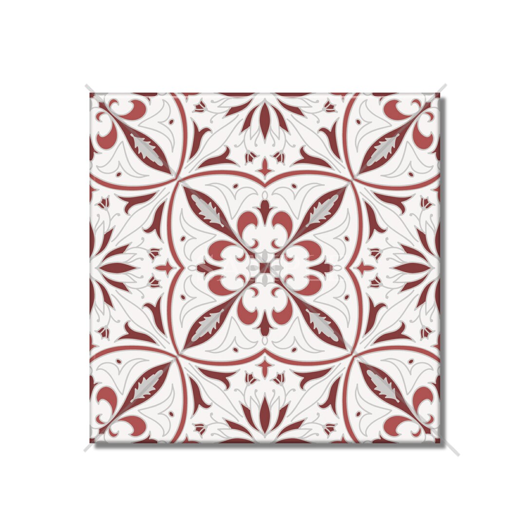 Red and White Patterned Ceramic Tile Kitchen Backsplash Tile - Bathroom ...