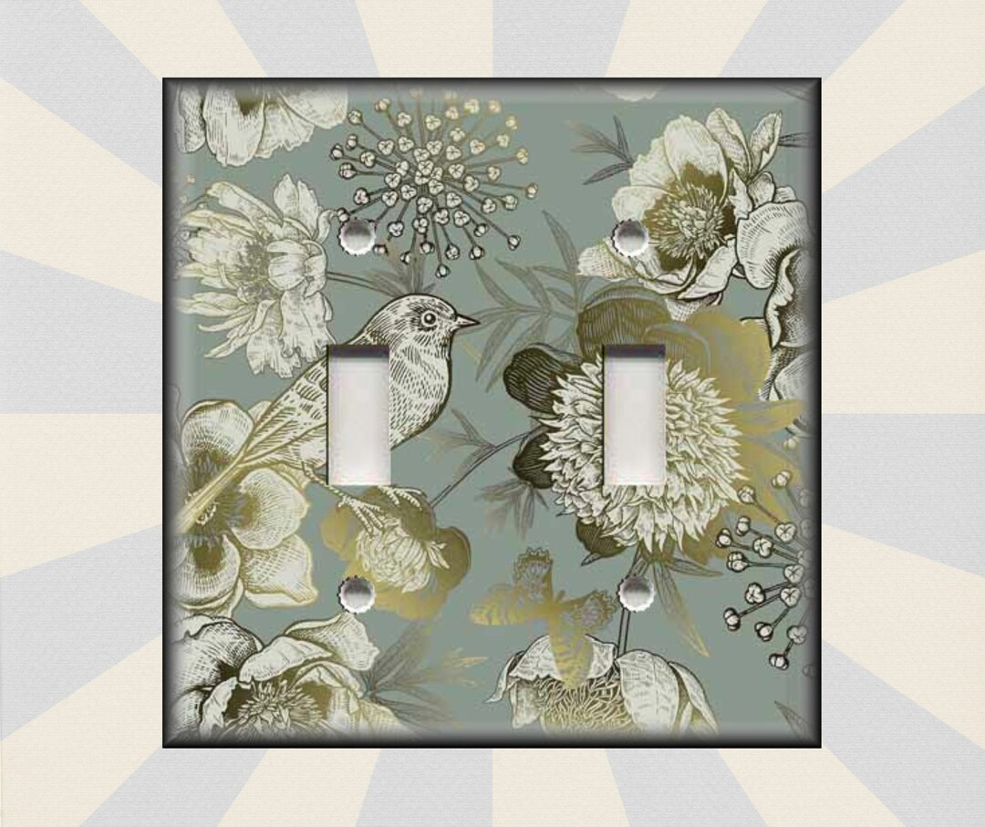Bird With Flowers Switch Plate Covers Gold Sage Tan - Decorative ...