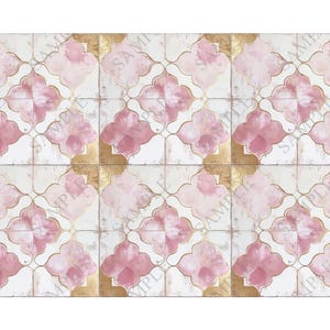 Pink Geometric Ceramic Tile Pink and White Kitchen Backsplash Tile ...
