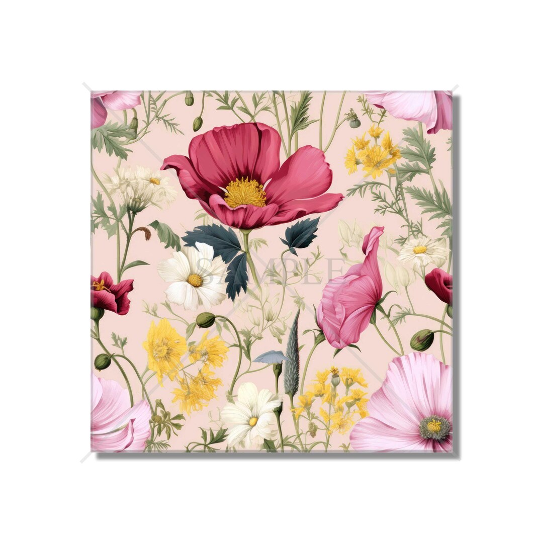 Botanical Floral Ceramic Tile - Kitchen Backsplash Tile - Bathroom Tile ...