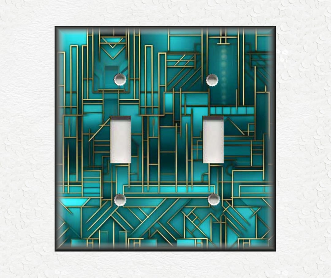 Art Deco Design Metal Light Switch Covers and Outlet Covers - Teal and ...