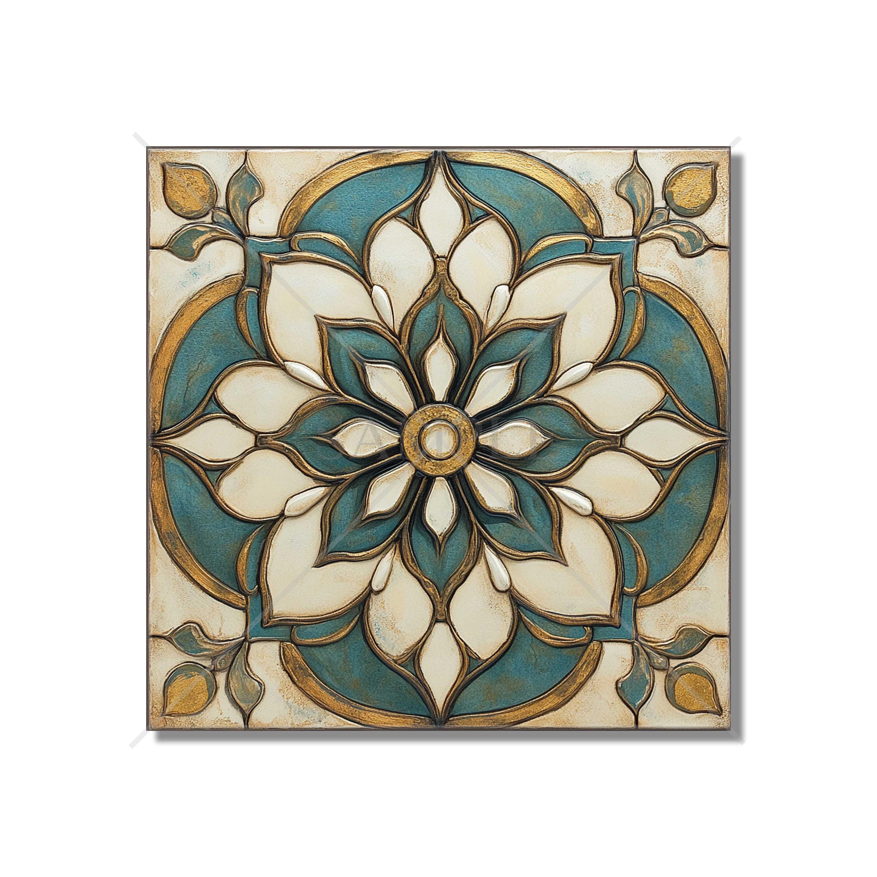 Teal Vintage Design Ceramic Tile Kitchen Backsplash Tile - Bathroom ...