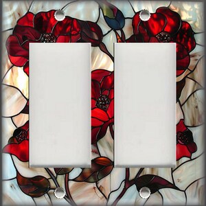 Red Rose Stained Glass Floral Design Metal Switch Plate Covers and ...
