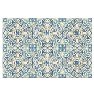 Blue and Tan Patterned Ceramic Tile - Multi Colored Vintage Design ...