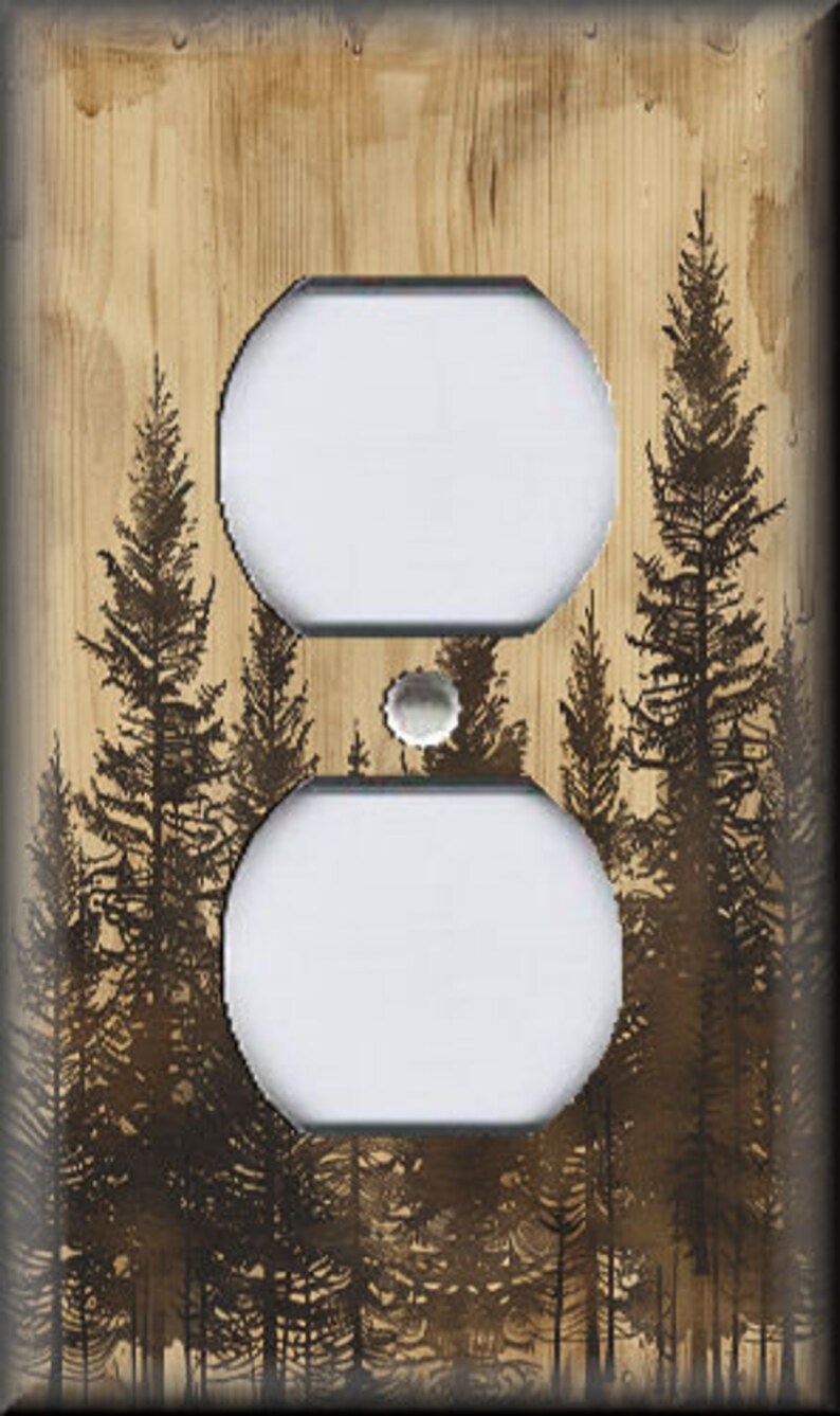 Pine Tree Forest Rustic Wood Design - Metal Switch Plate Covers and ...