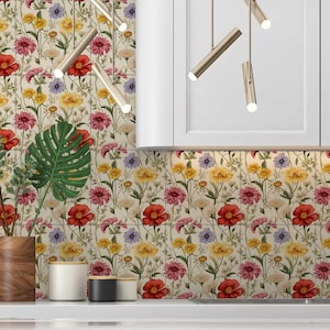 Botanical Floral Ceramic Tile - Kitchen Backsplash Tile - Bathroom Tile ...
