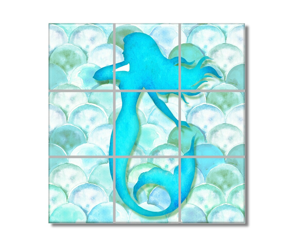 Ceramic Tile Mural Tile Mural Beach Mermaid Art Design Tile - Etsy