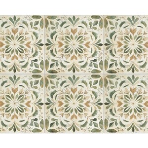 Green Beige Botanical Ceramic Tile, Patterned Kitchen Backsplash Tile ...