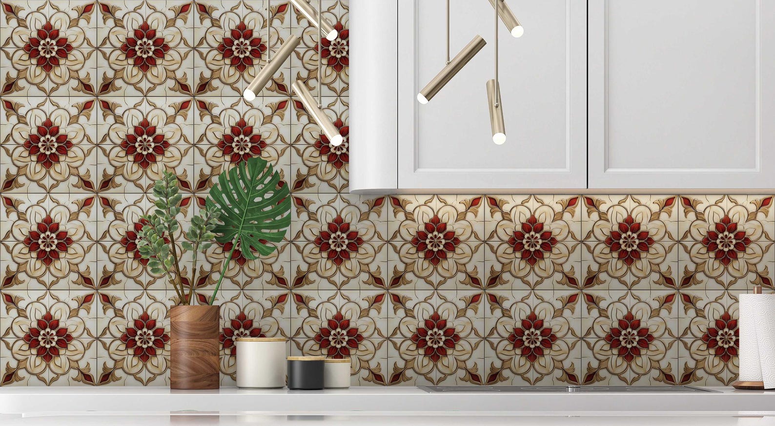Red Ceramic Tile Unique Patterned Red Kitchen Backsplash Tiles Red ...