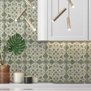 Sage Green Patterned Ceramic Tile - Green Kitchen Backsplash - Unique ...