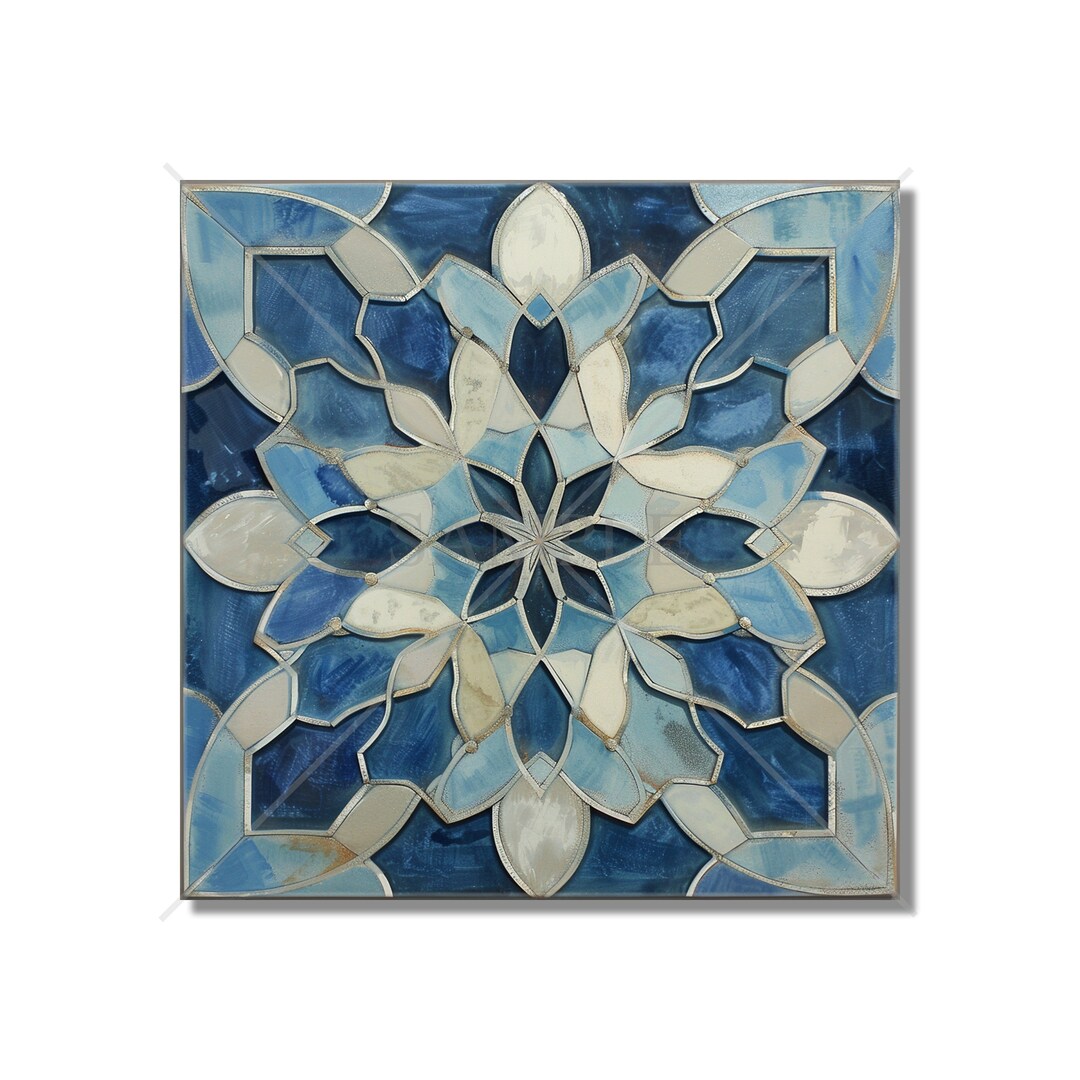 Blue and off White Ceramic Tile Modern Design Kitchen Blue Backsplash ...