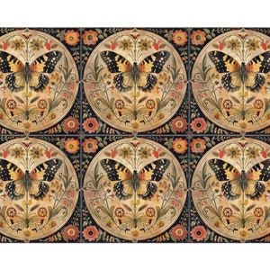 Vintage Botanical Butterfly Design Ceramic Tile - Kitchen Backsplash ...