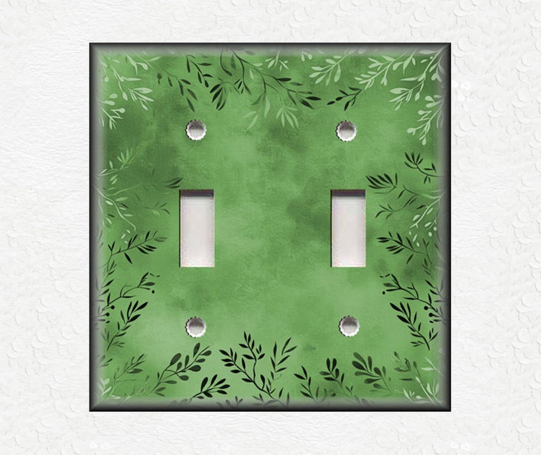 Green Metal Light Switch Plate Cover and Outlet Covers Watercolor Art Decor Floral Framed Design ...