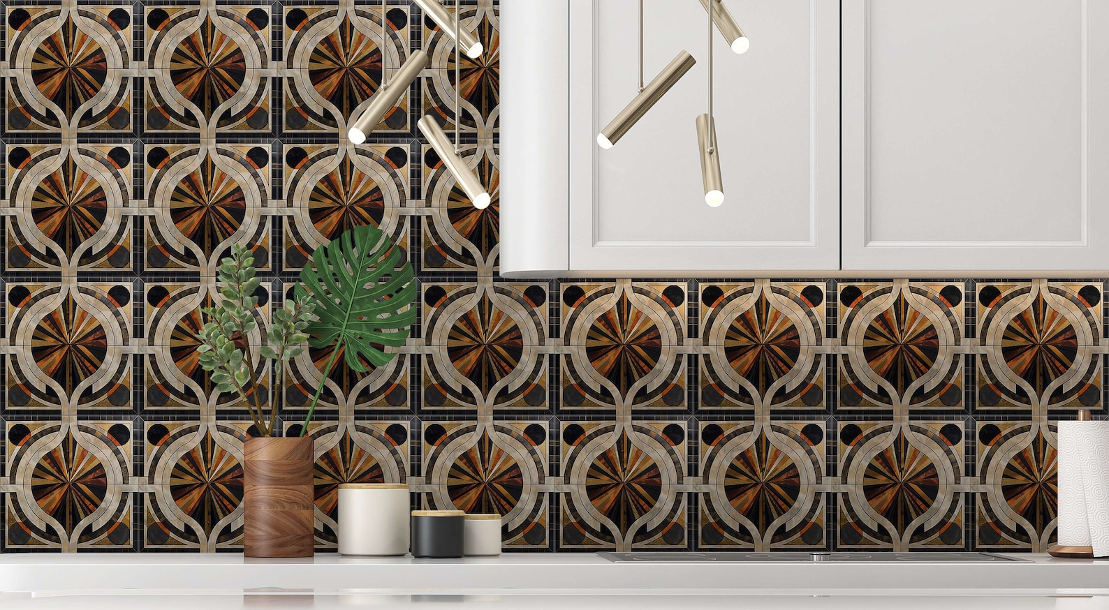 Art Deco Ceramic Tile Vintage Art Deco Design Black Gold Copper ...