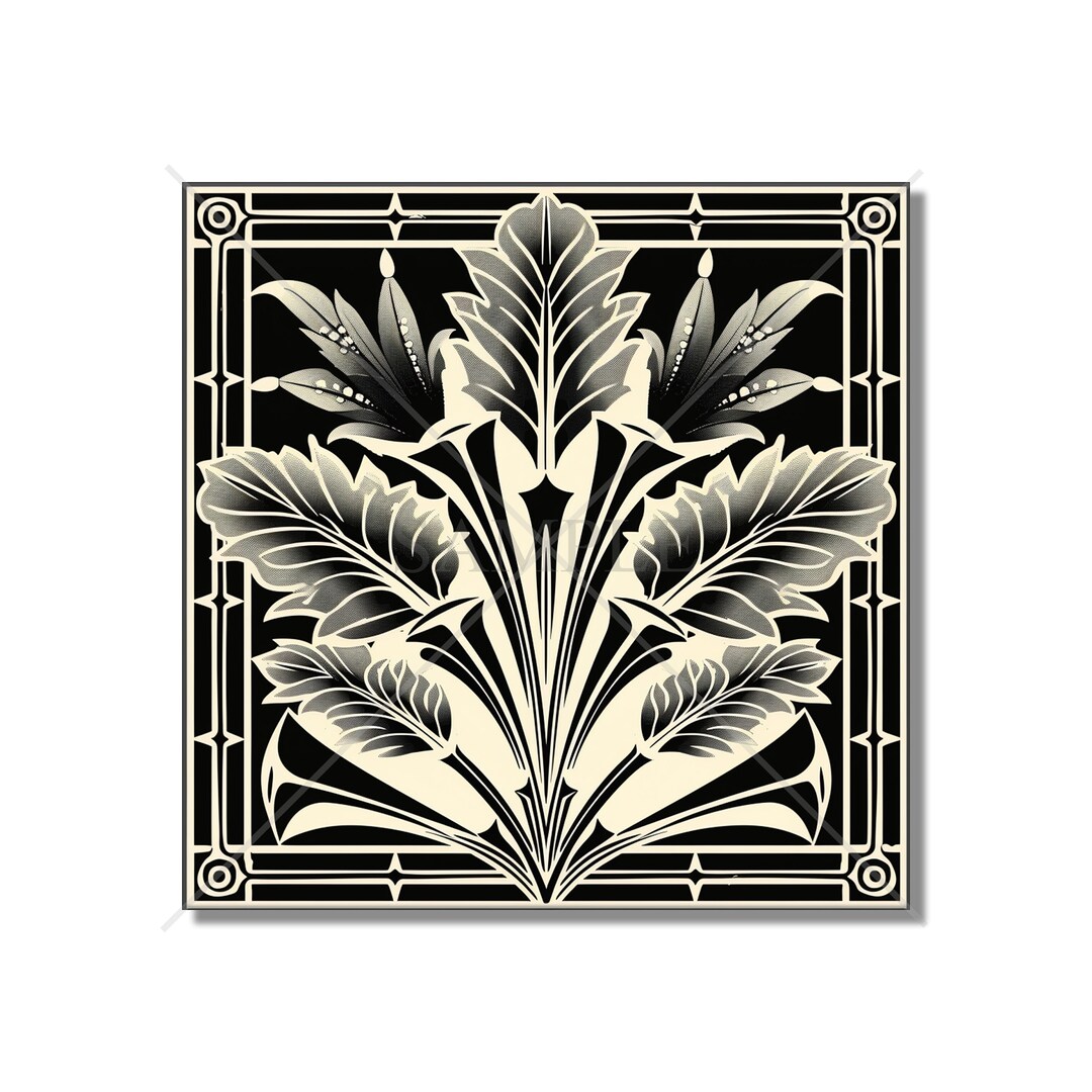 Art Deco Ceramic Tile Vintage Art Deco Design Black and off White ...