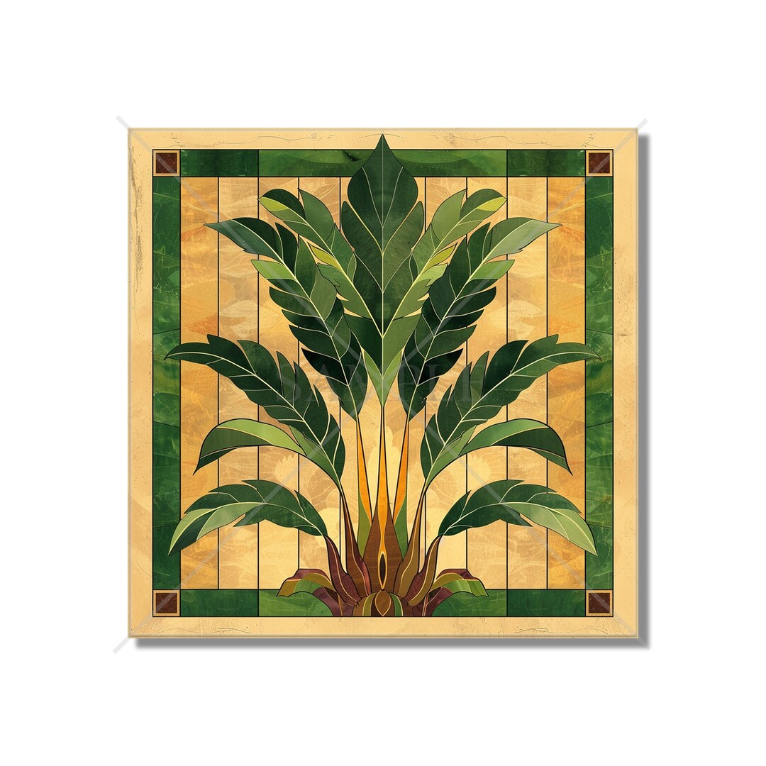 Art Deco Palm Design Ceramic Green Tile Kitchen Backsplash Tile Vintage ...