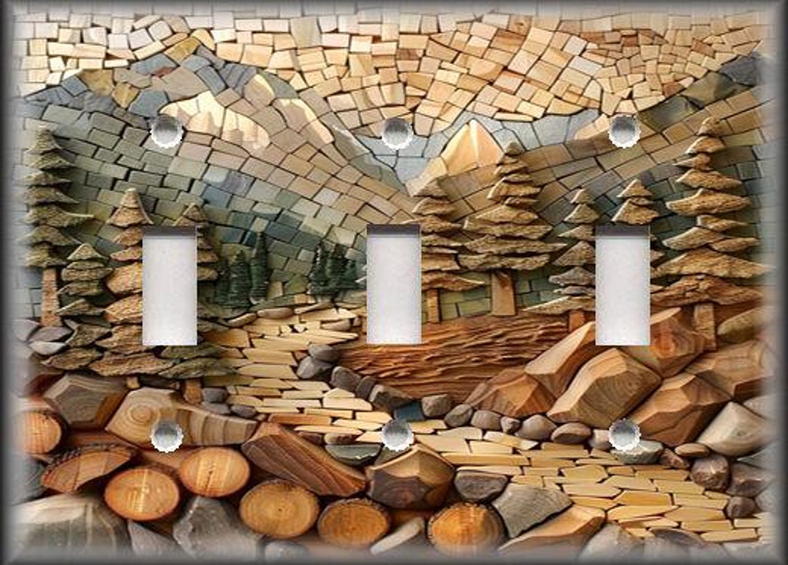 Stone Wood Mosaic Mountain Design Metal Light Switch Cover - Unique ...