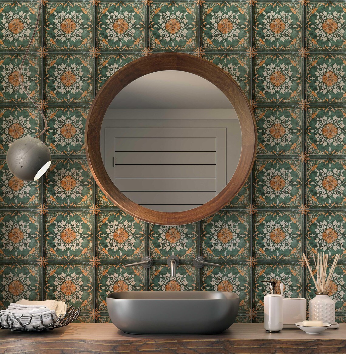 Dark Green Copper Ceramic Tile - Vintage Aged Design Tile - Unique ...