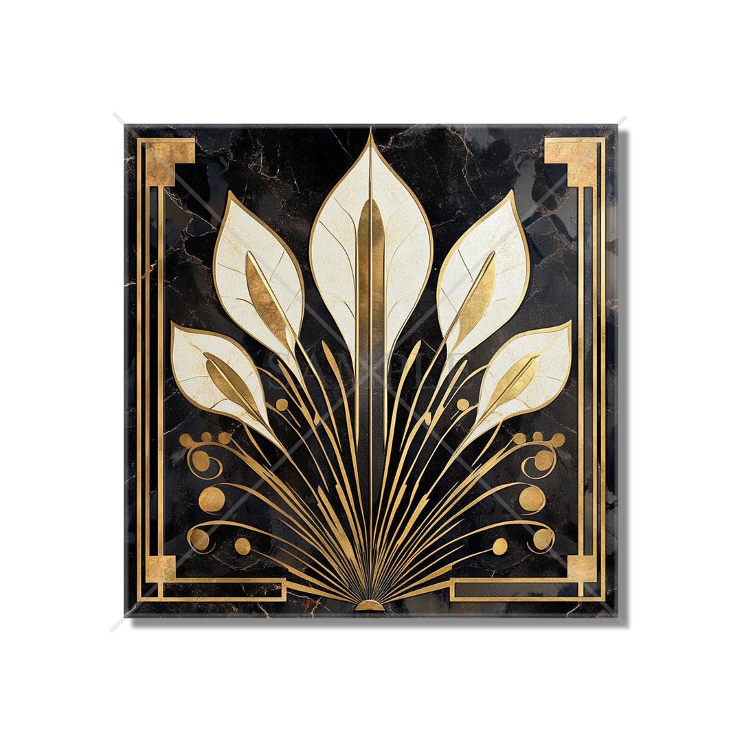 Art Deco Design Ceramic Tile Black White Gold Tones Art Deco Kitchen ...
