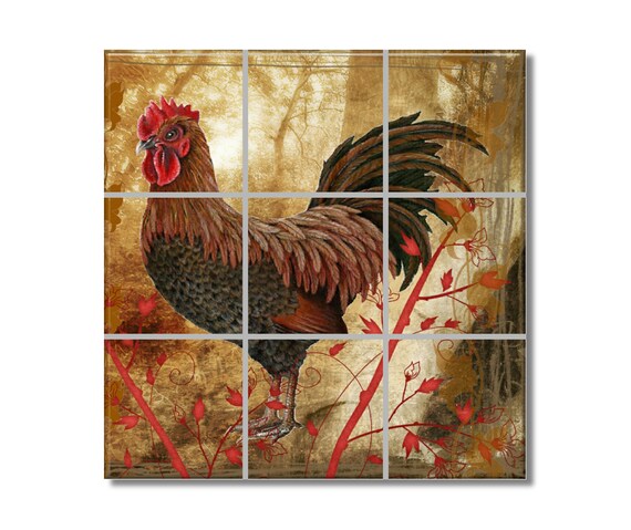 Ceramic Tile Mural Tile Mural Rooster Art Design Tile Mural | Etsy