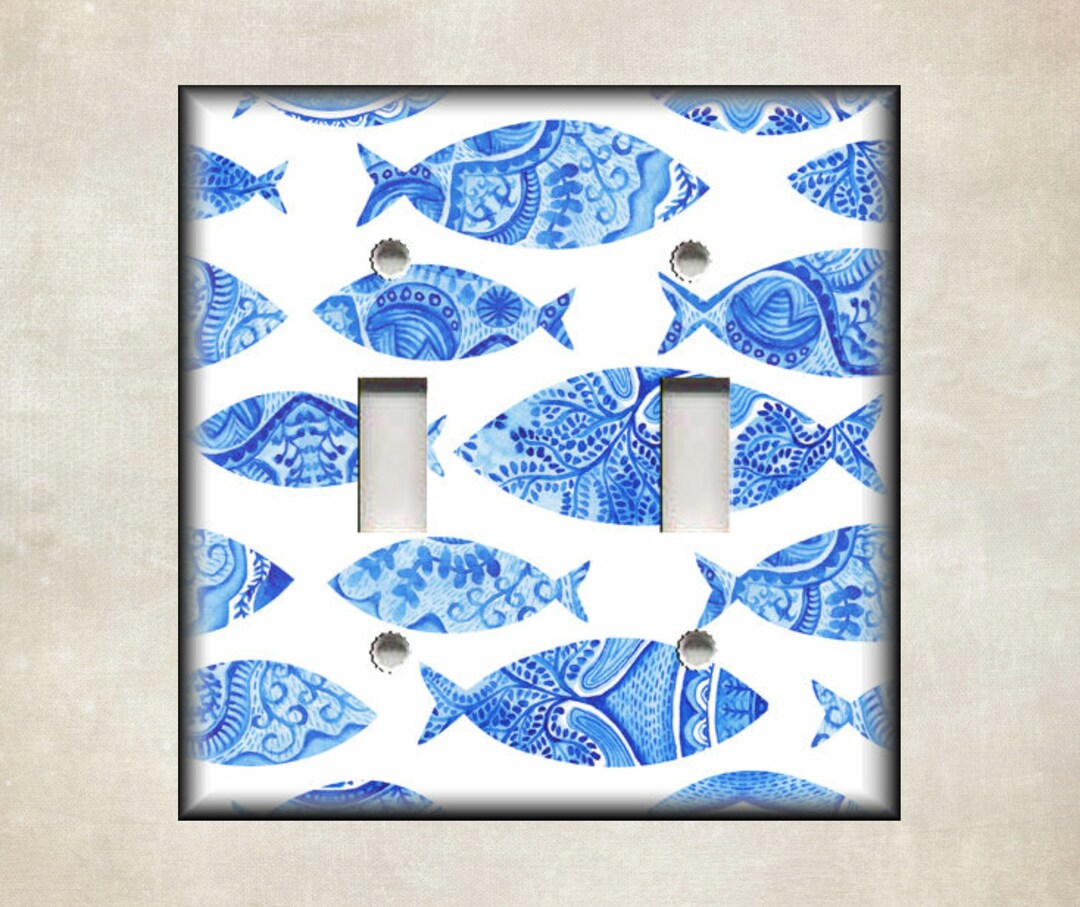 Blue Fish Switch Plate Cover - Metal Beach Light Switch Cover - Fish ...