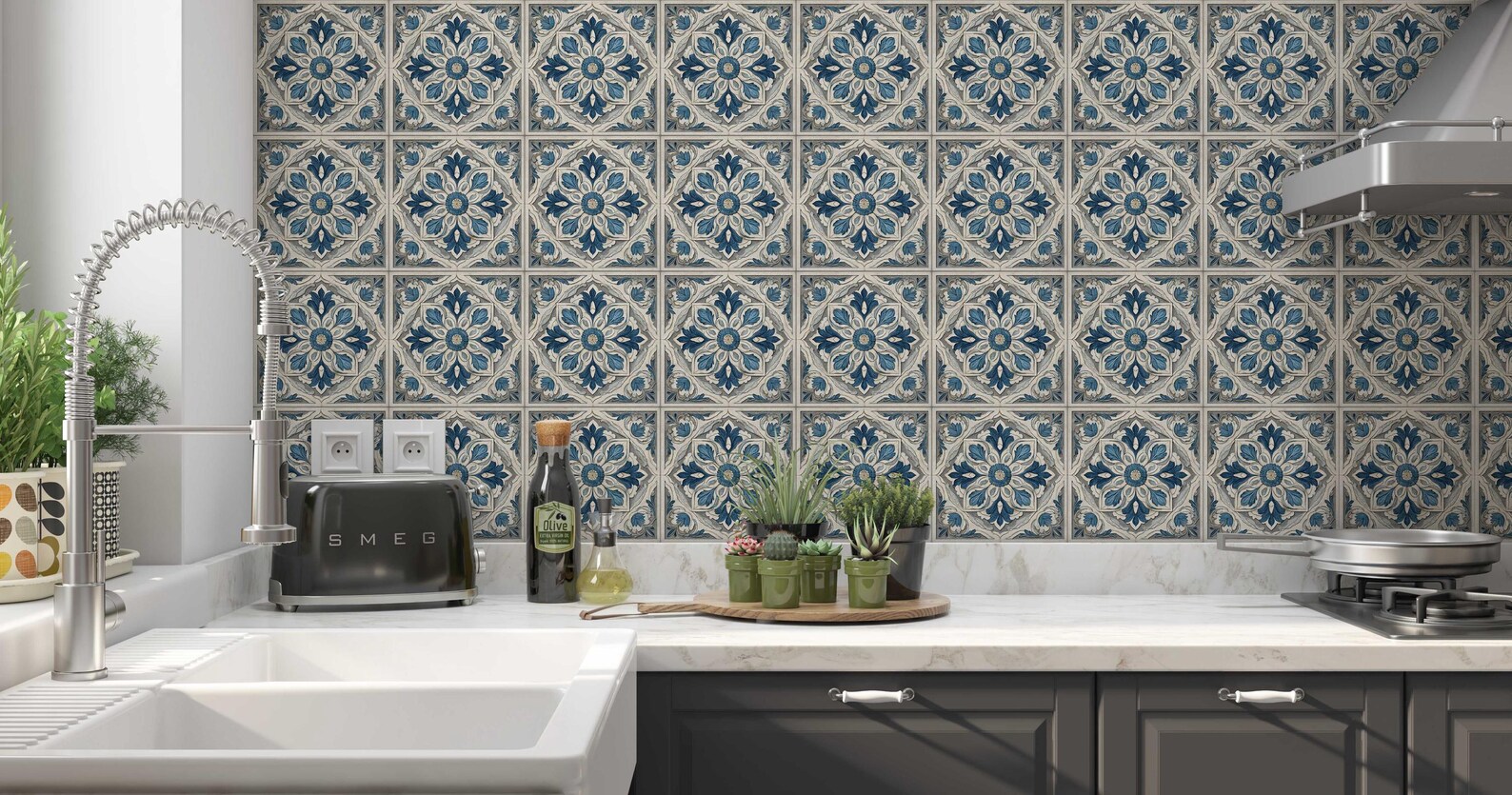 Antique Blue Ceramic Tile - Blue Backsplash Tiles Blue Bathroom Tile ...