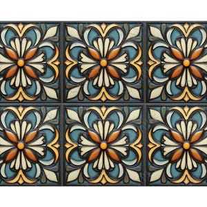 Blue Ceramic Tile Vintage Art Nouveau Design Kitchen Backsplash Tile ...