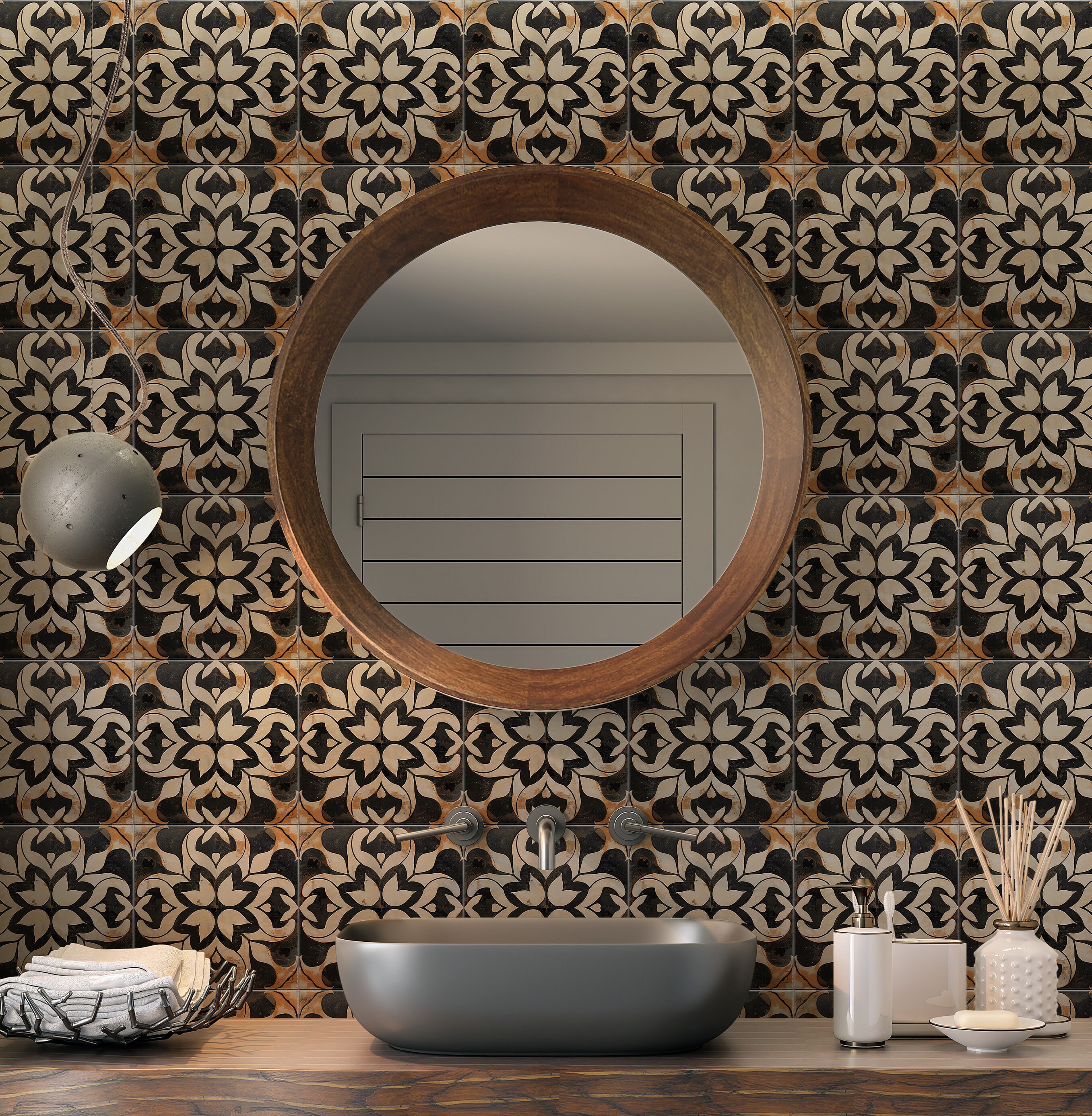 Rustic Black and Tan Ceramic Tile - Patterned Tile Backsplash - Kitchen ...