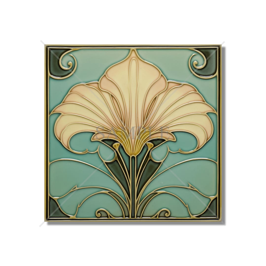 Ceramic Tile Kitchen Backsplash Tile - Yellow Green Vintage Art Nouveau ...
