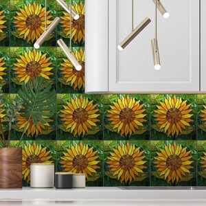 Ceramic Tile Stained Glass Sunflower Design - Kitchen Backsplash Tile ...